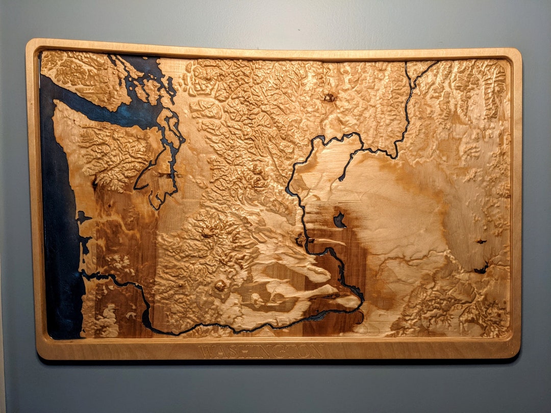 Washington State 3D Topographic Map Wood Relief Carving - Etsy
