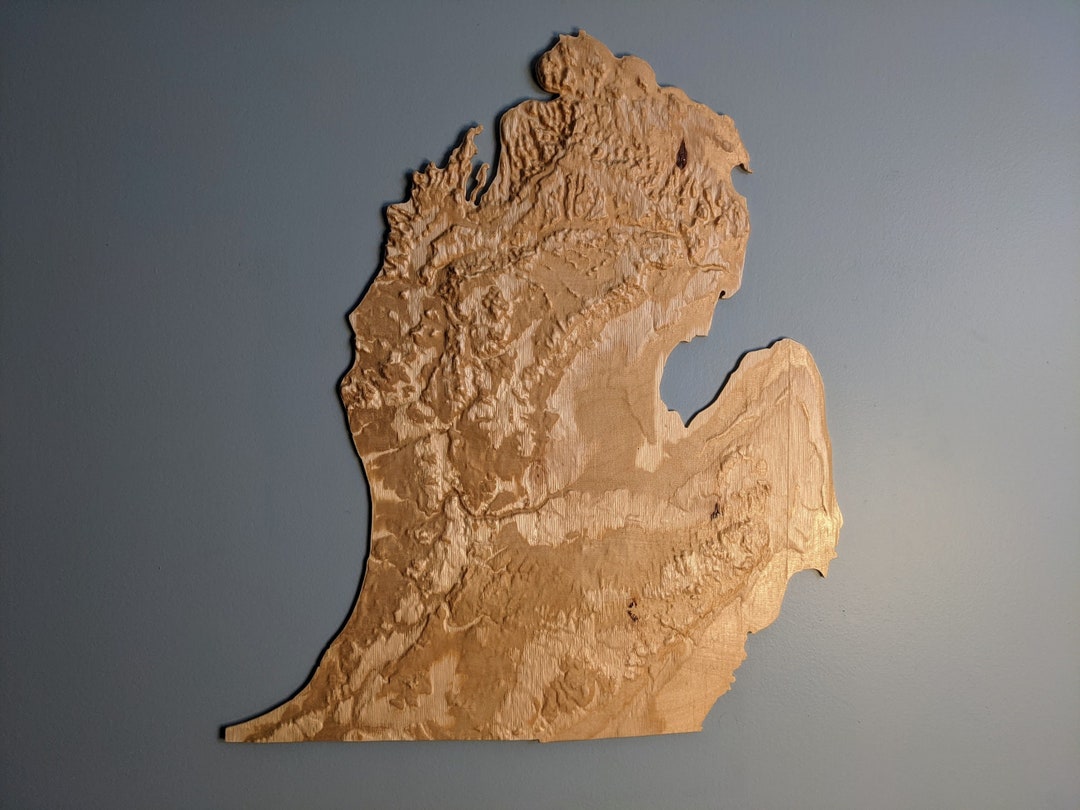 Michigan State 'mitten' 3D Topographic Map Wood Relief Carving - Etsy