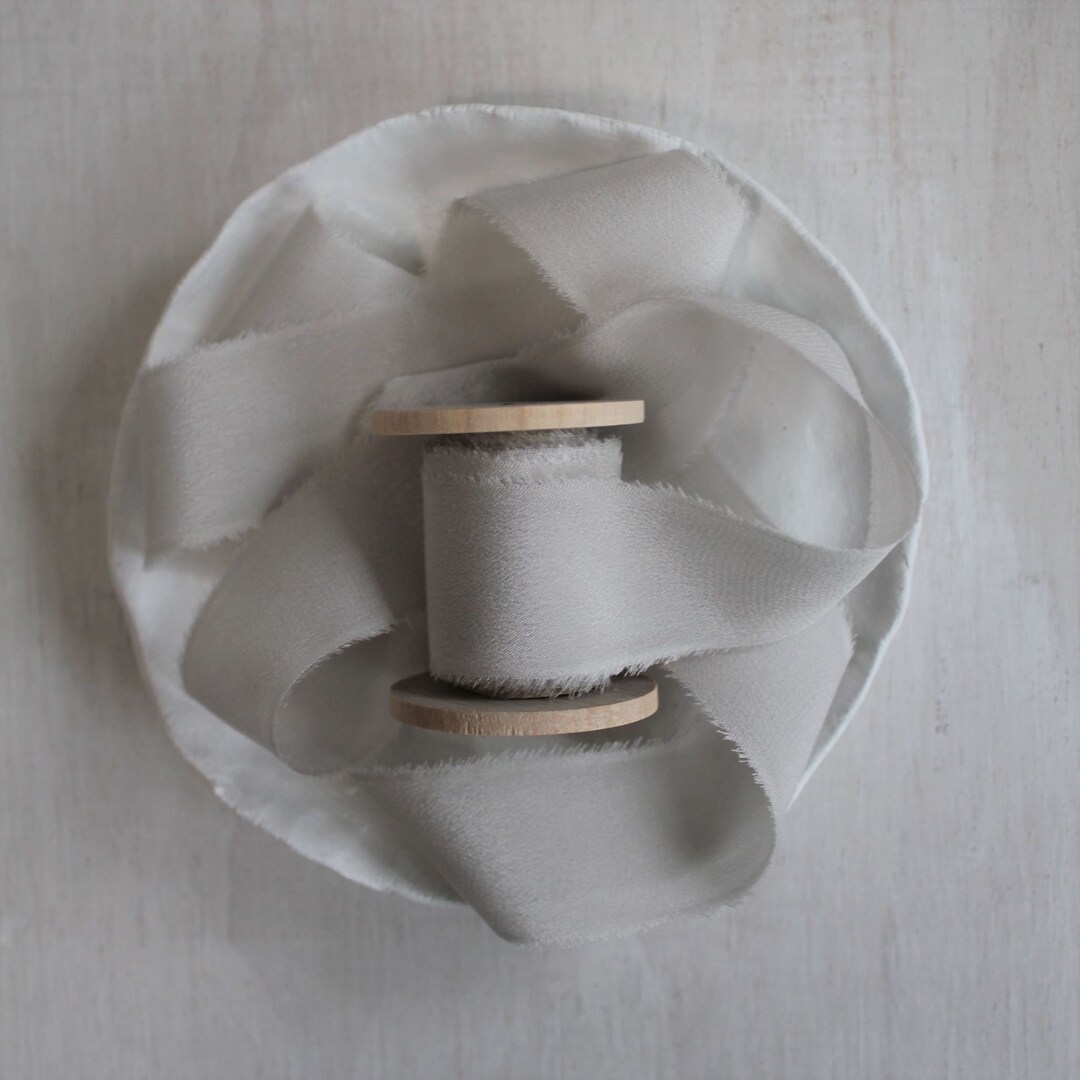 Pale GREY GRAY Ribbon Naturally Hand Dyed Silk Ribbon for Weddings ...