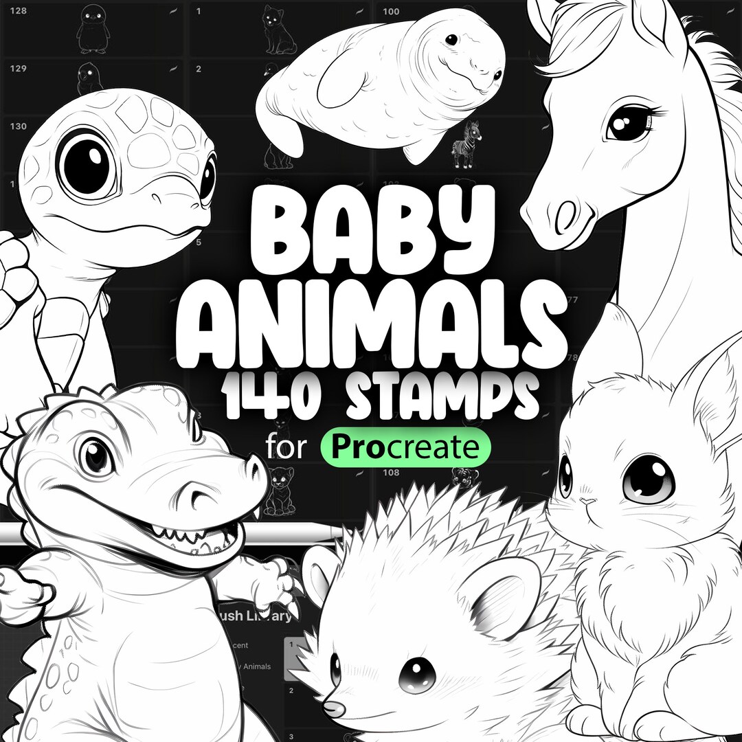 140 Procreate Baby Animals Stamp Brushes Procreate Cute Animals Forest ...