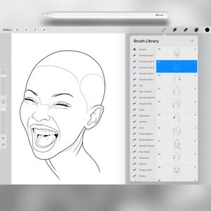 110 Procreate Female Head Stamps Part -2 | Procreate Woman Head Stamp ...