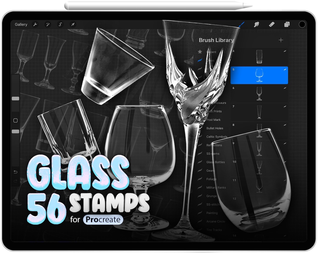 56 Procreate Glass Stamp Brushes, Procreate Glass Glasses, Procreate ...