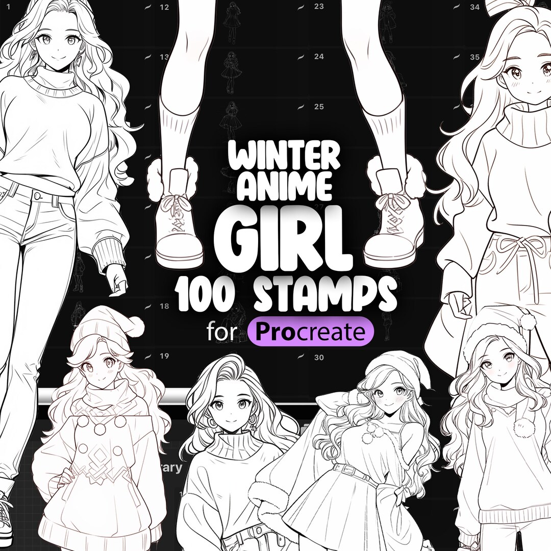 100 Procreate Christmas Anime Girls Stamp Brushes Procreate Manga ...