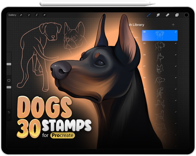 30 Procreate Dogs Stamp Brushes Procreate Dog Poses - Etsy