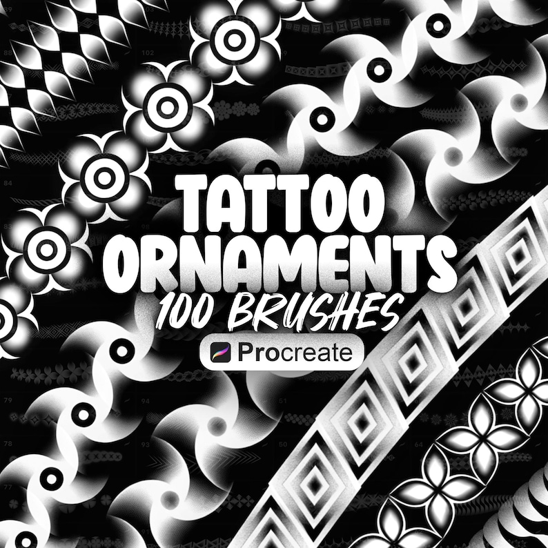 100 Procreate Ornamental Tattoo Brushes | Procreate Tattoo Border Brushes | Procreate Decorative ...