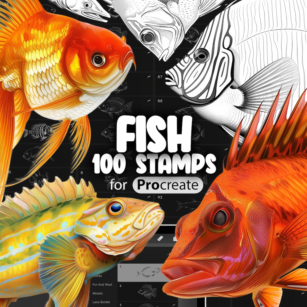 100 Procreate Fish Stamp Brushes Procreate Goldfish Stamp Procreate Koi ...
