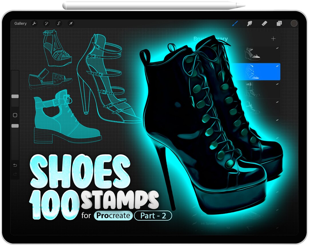 100 Procreate Women Shoes Stamp Brushes Part 2 100 - Etsy