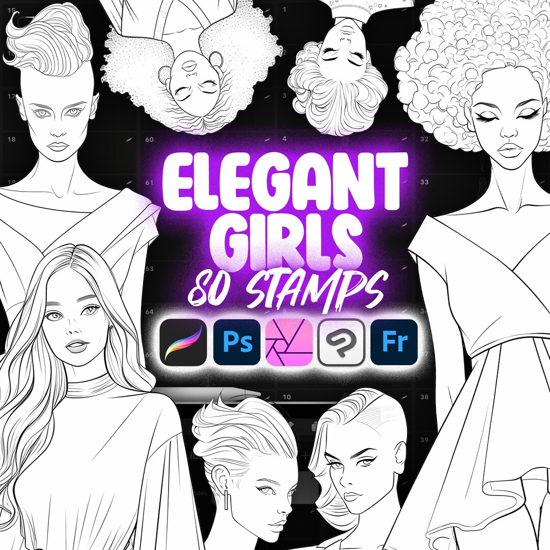 80 Procreate Fashion Girls Stamps | Procreate Elegant Girls Stamp ...