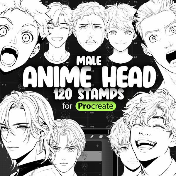 Anime Portrait Stamps for Procreate - Cute Female Facial Expressions ...