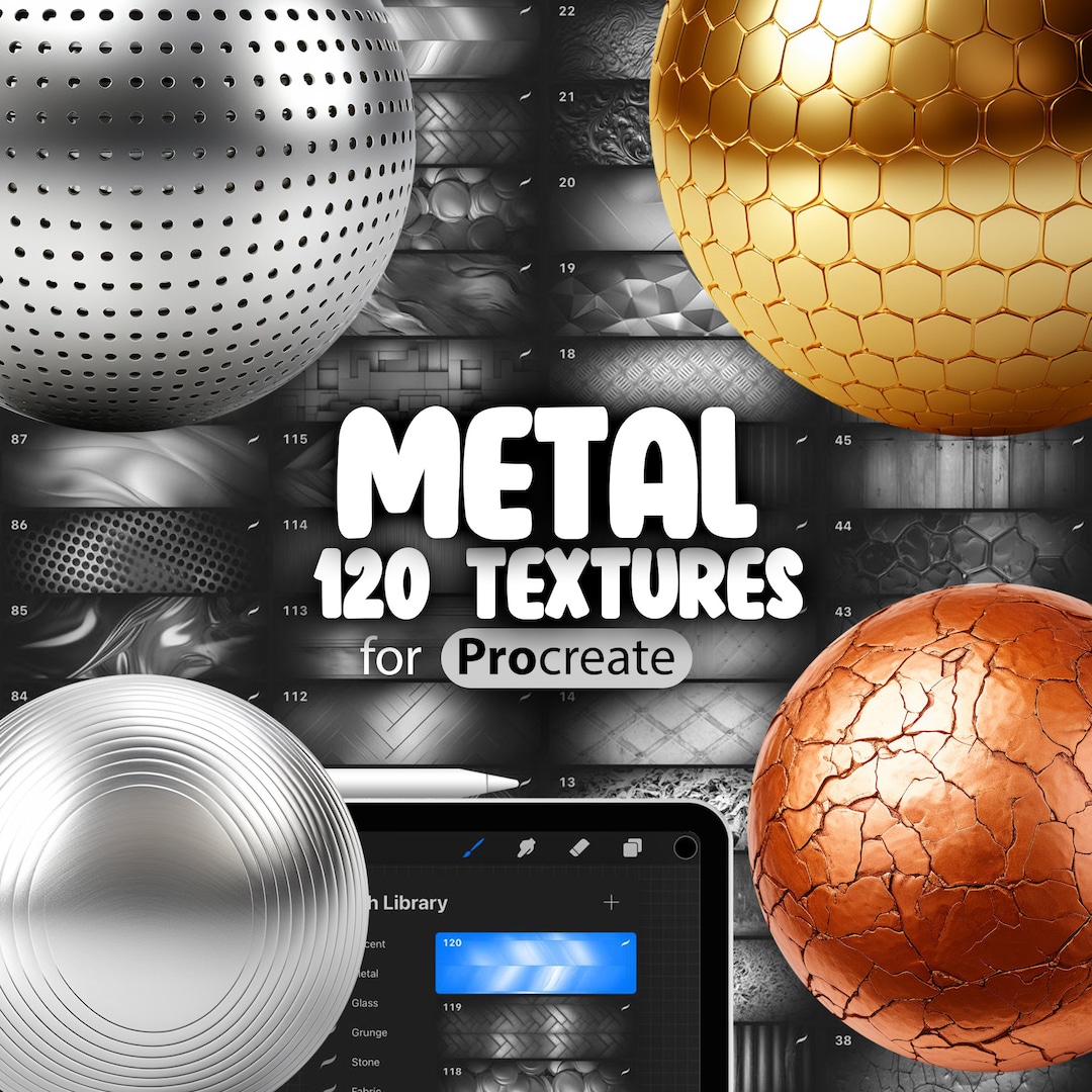 120 Procreate Metal Texture Metallic Procreate Texture Seamless Brushes ...