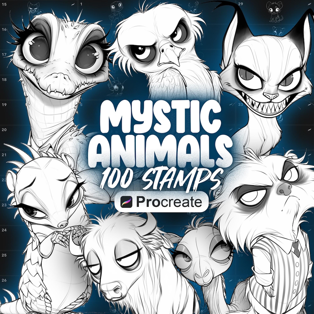 100 Procreate Mystic Animals Stamp Brushes | Procreate Surrealism Creatures Stamps | Procreate ...