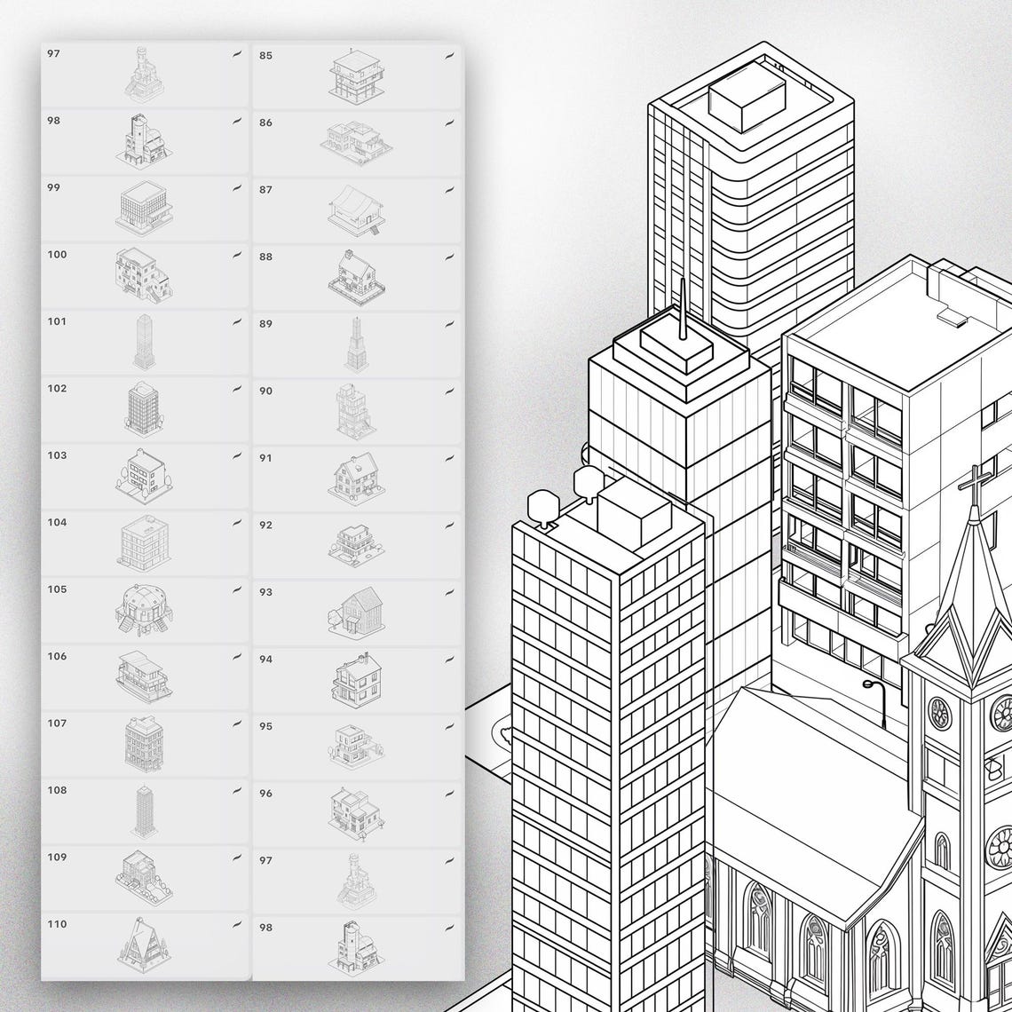 100 Procreate Isometric Buildings Stamps | Procreate Isometric House ...