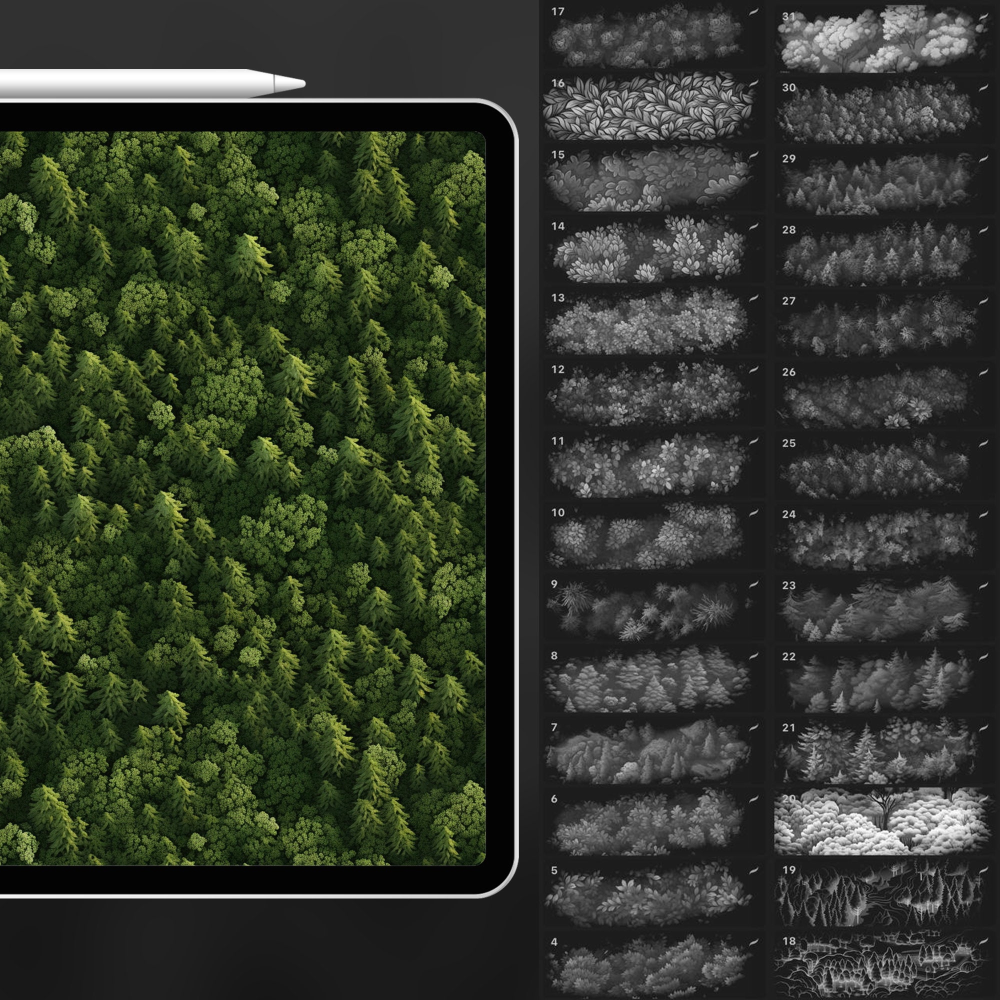 110 Procreate Forest Textures | Treetops Procreate Seamless Texture ...