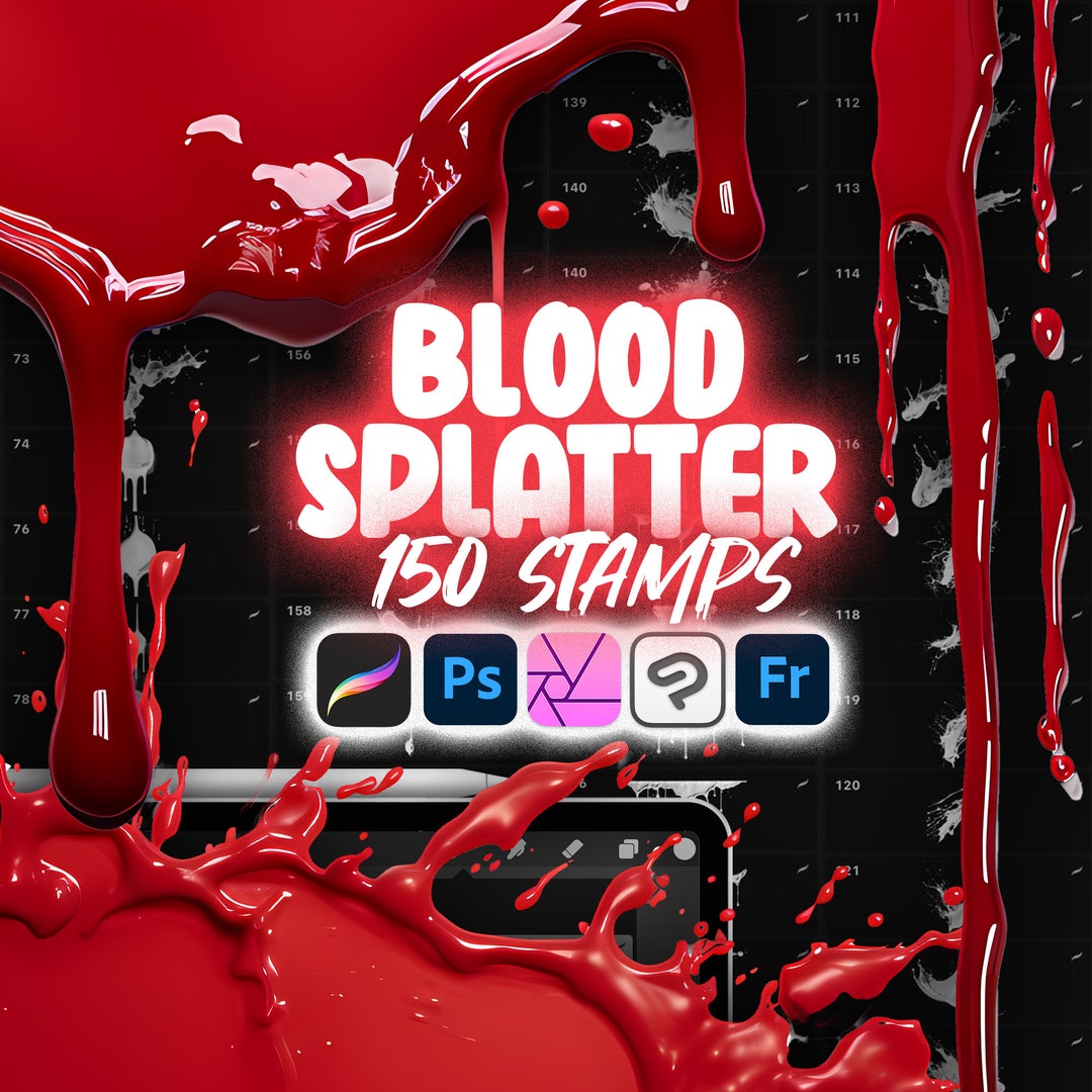 150 Procreate Glossy Blood Splatter Stamp Brushes | Photoshop Blood ...