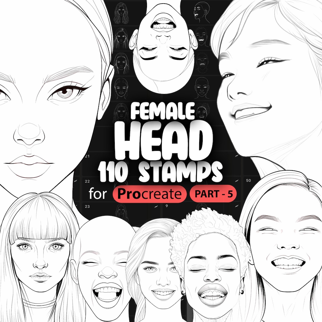 110 Procreate Female Head Stamps Part -5 | Procreate Woman Head Stamp ...