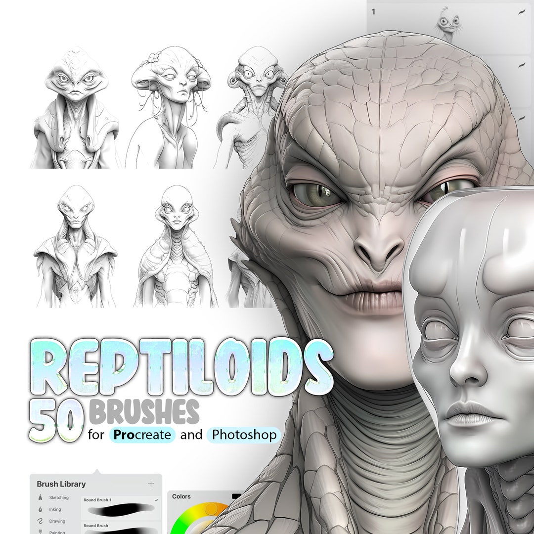 50 Reptiloids Procreate Brushes, 50 Reptiloids Photoshop Brushes ...