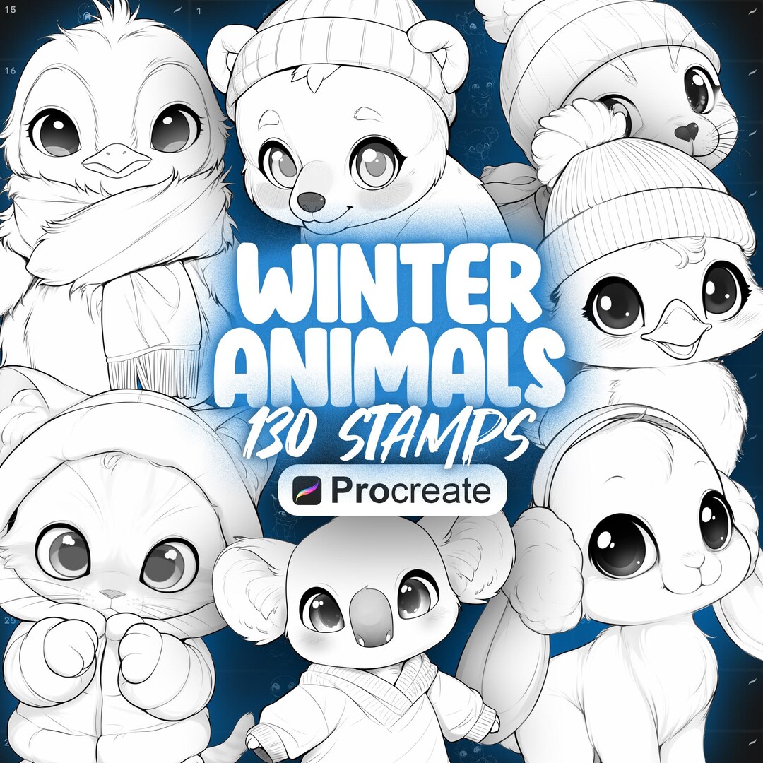130 Procreate Winter Animals Stamps | Procreate Cute Christmas Animal ...