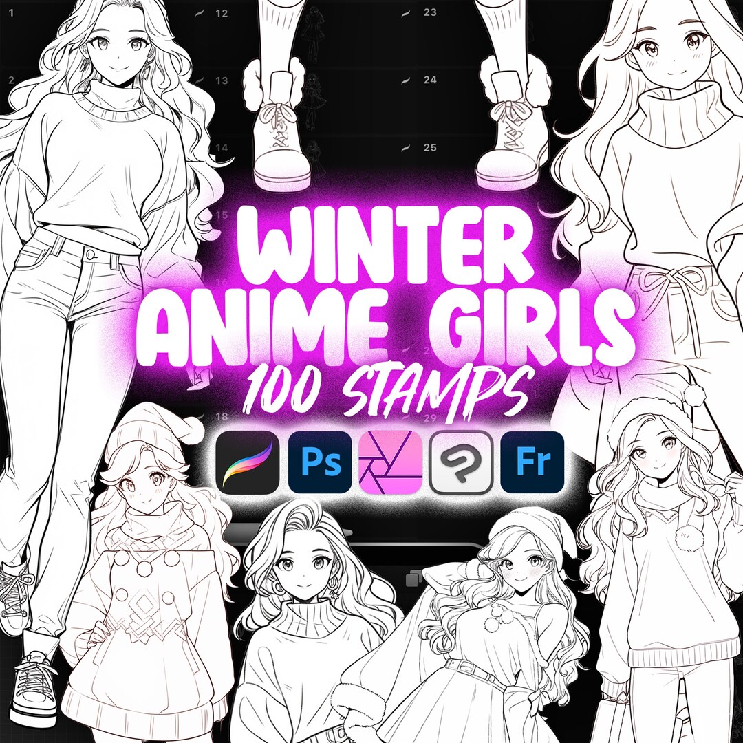 100 Procreate Christmas Anime Girls Stamp Brushes | Procreate Manga ...