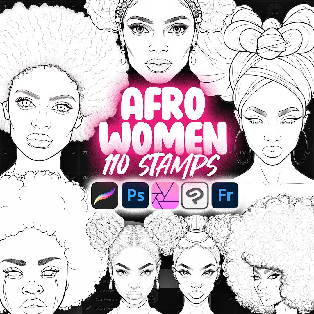 110 Procreate Afro Woman Stamp Brushes | Procreate African Woman Brush ...