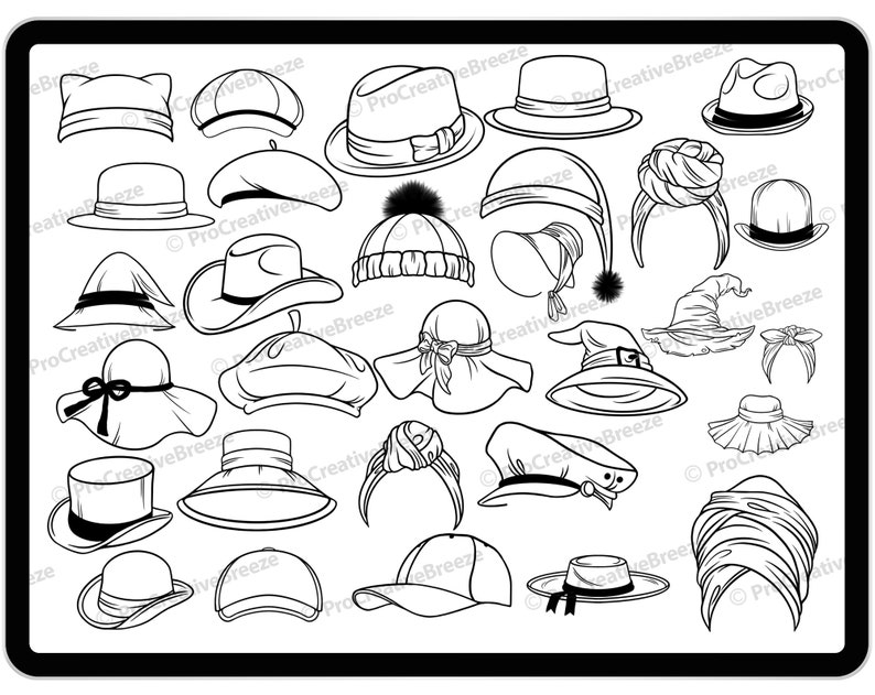 30 Procreate Hat Stamp Brushes Procreate Headwear Stamps - Etsy