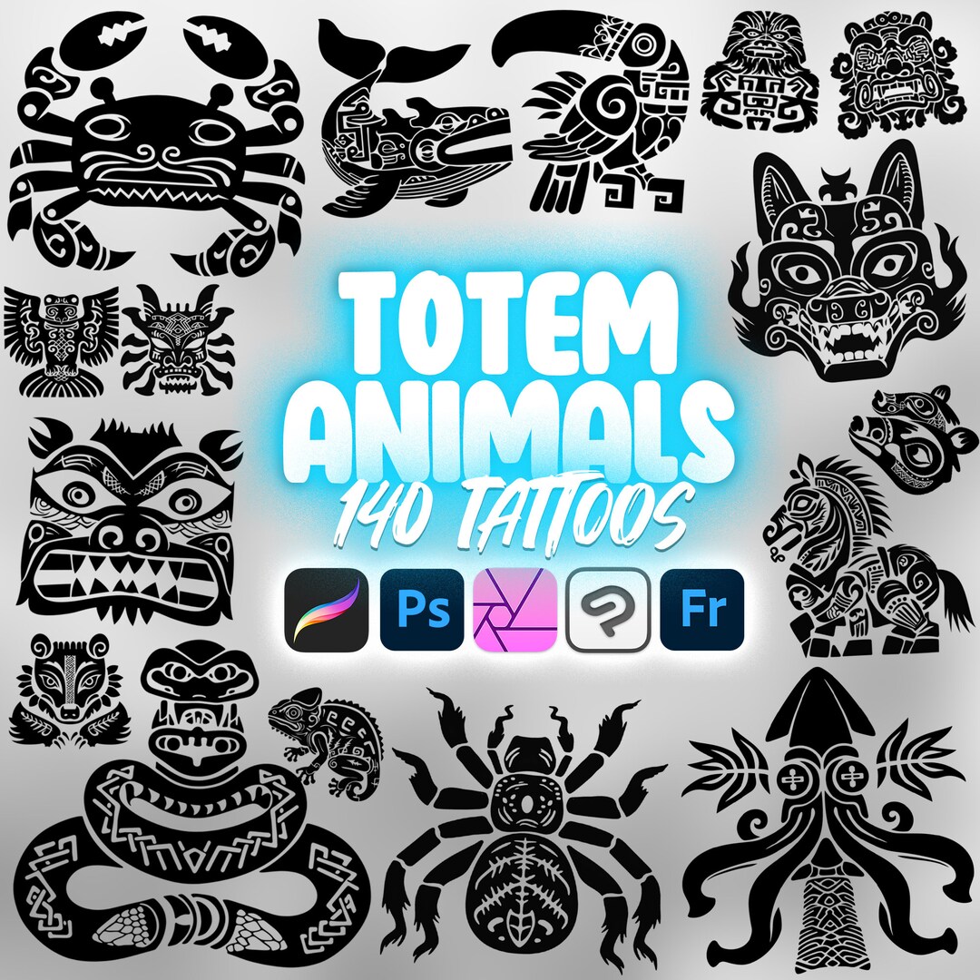 140 Procreate Totem Animals Tattoos Stamp Brushes | Photoshop Procreate Totem Animals Tattoos ...