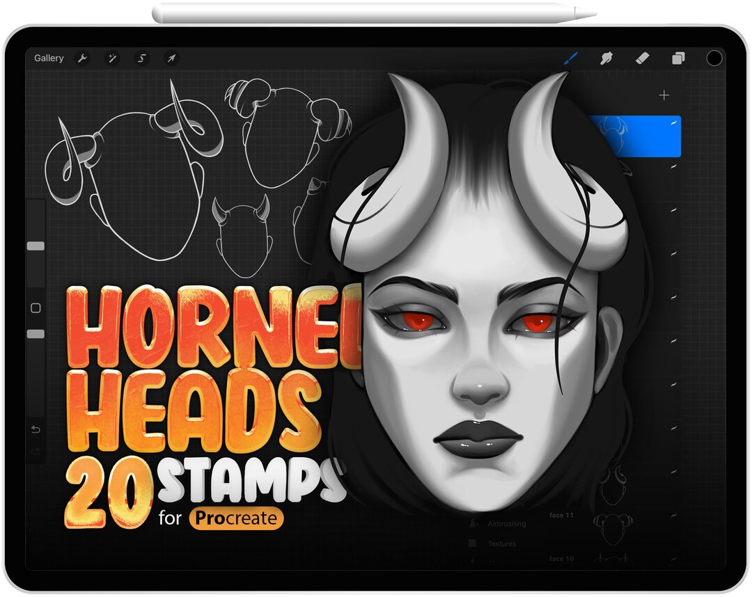20 Procreate Horned Heads Stamp Brushes, Procreate Horned Man Faces, Procreate Horned Woman ...