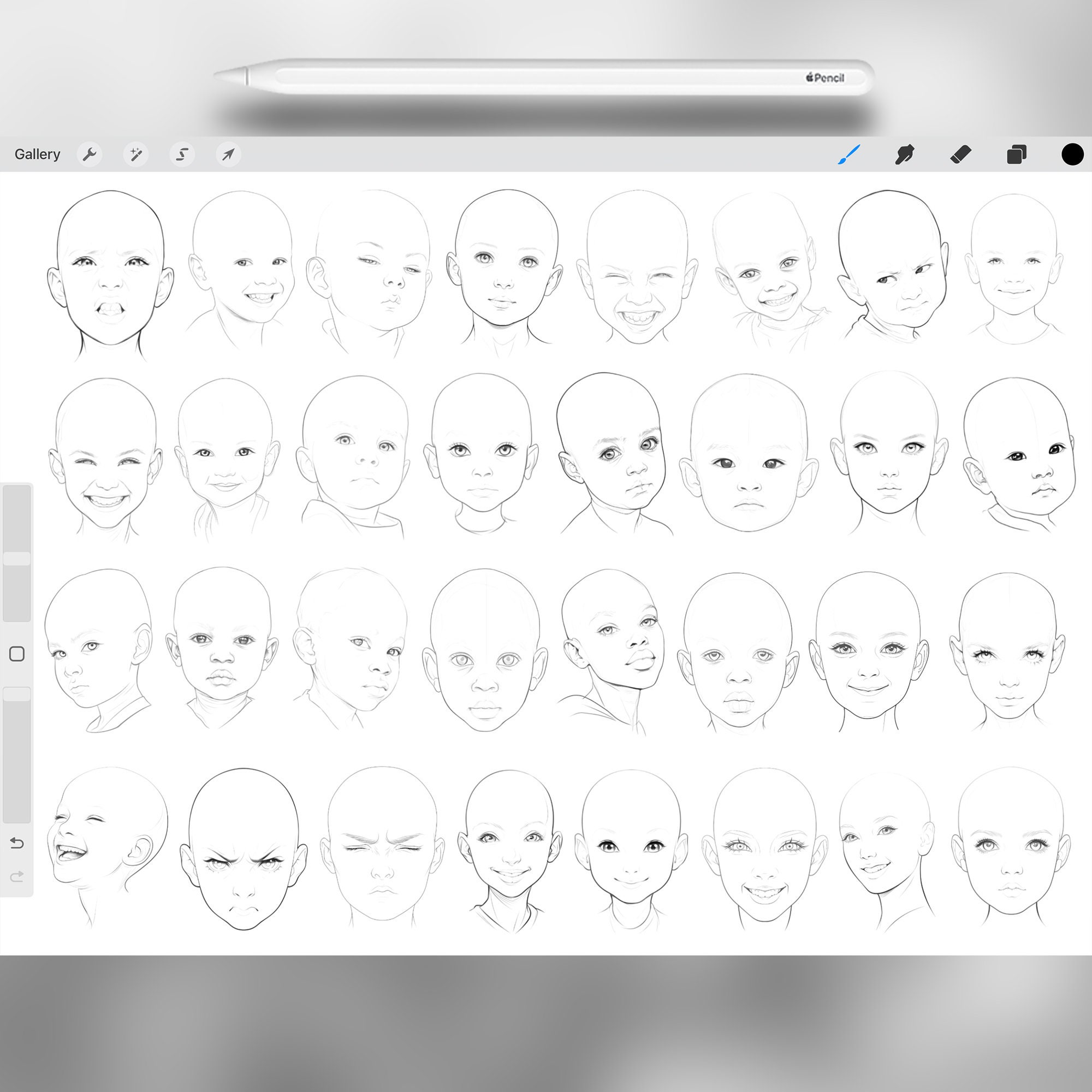 100 Procreate Girl's Heads Base Stamps | Photoshop Female Head Guide ...