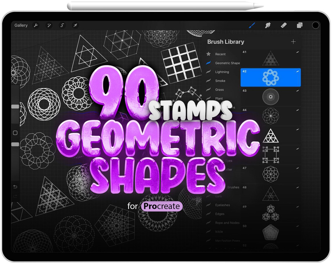 90 Procreate Geometric Shape Part 3 Stamp Brushes 30 - Etsy