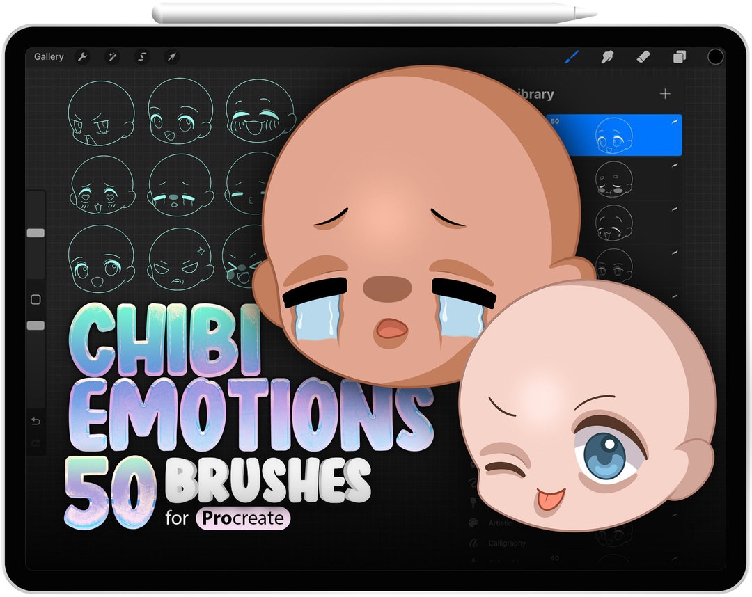 50 Chibi Emotion Brushes for Procreate, Chibi Emoji Stamp Brushes ...