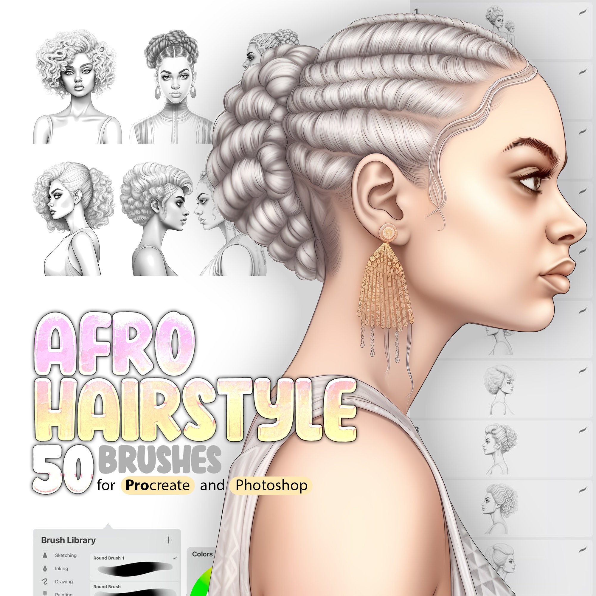 50 Afro Hairstyle Procreate Brushes, 50 Afro Hairstyle Photoshop ...