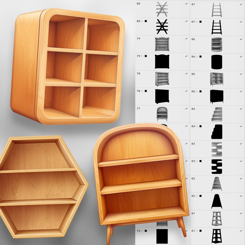 110 Procreate 2D Bookshelves Stamp Brushes | Procreate Bookshelf ...