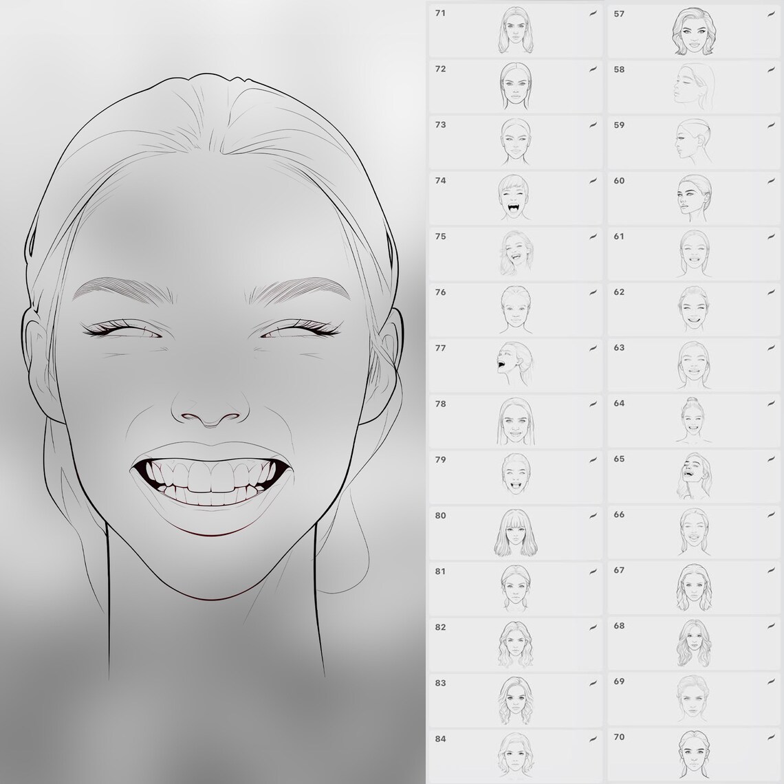 110 Procreate Female Head Stamps Part -2 | Procreate Woman Head Stamp ...