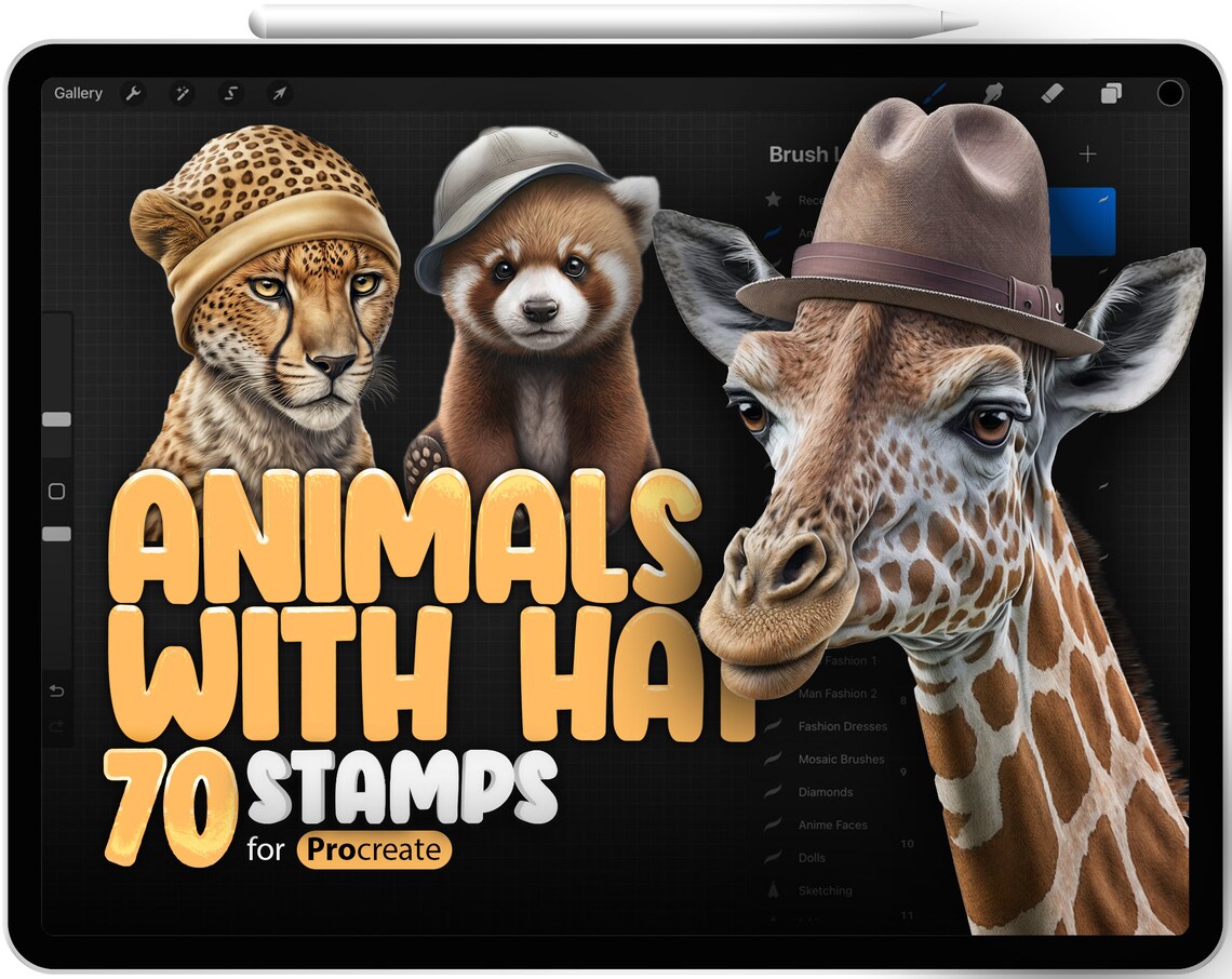 70 Procreate Animals With Hat Stamp Brushes Dog Cat - Etsy