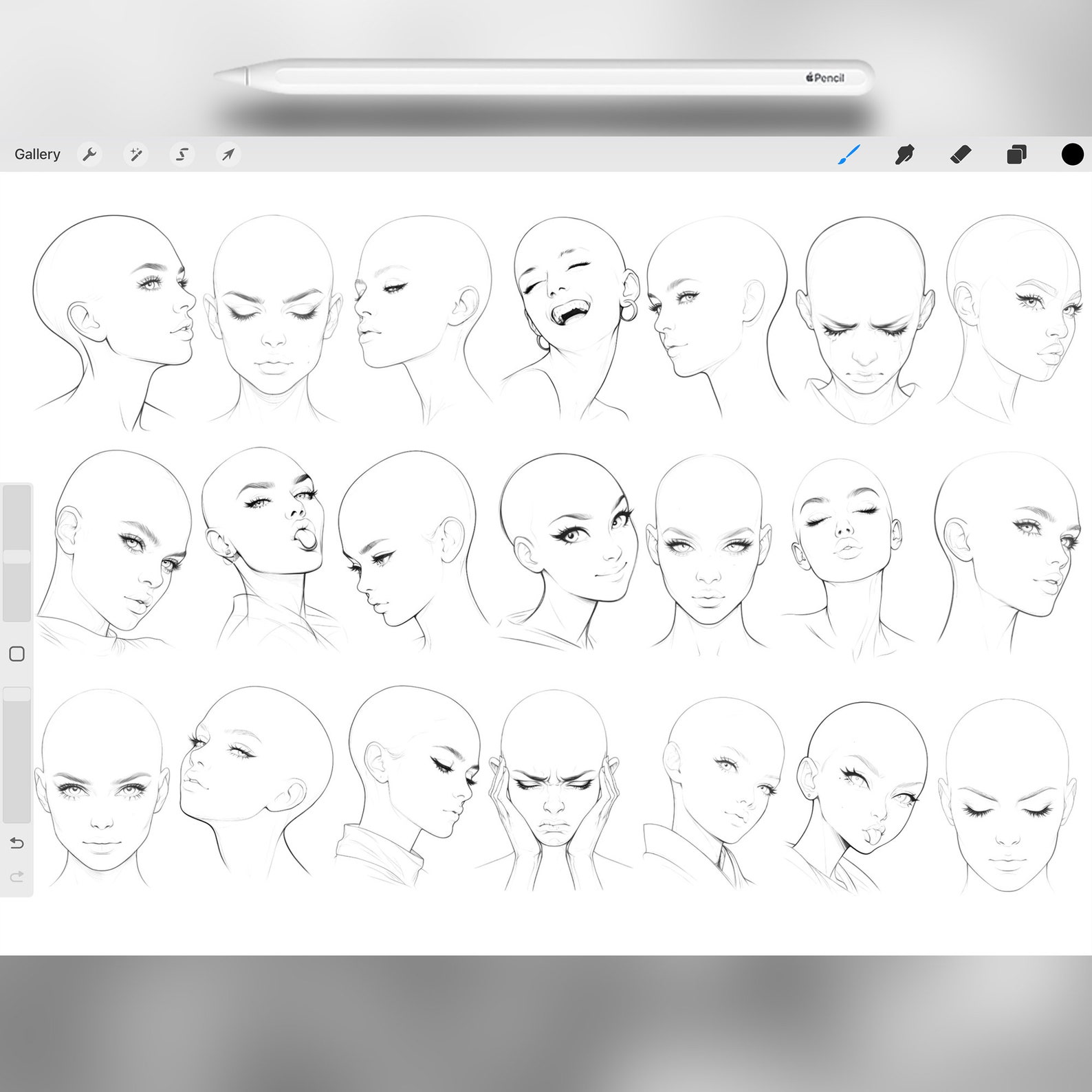 150 Procreate Girls Head Base Stamps | Photoshop Female Head Guide ...