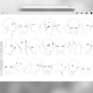 150 Procreate Girls Head Base Stamps | Photoshop Female Head Guide ...