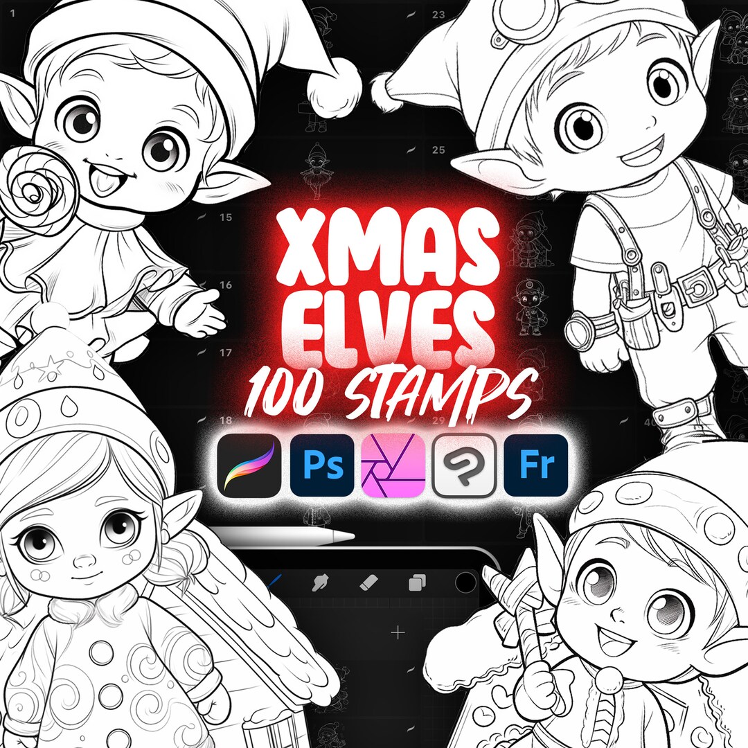 100 Procreate Christmas Elves Stamps | Photoshop Xmas Elf Brushes ...