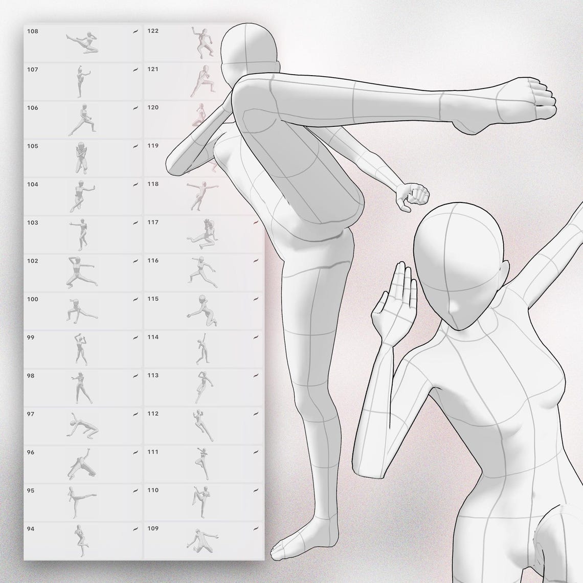 150 Manga Procreate Fighting Poses Stamp Brushes | Anime Fight Poses ...