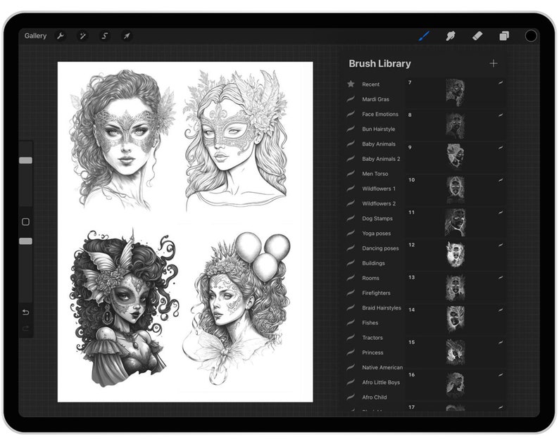 50 Procreate Mardi Gras Stamp Brushes, Procreate Girl Woman Female ...
