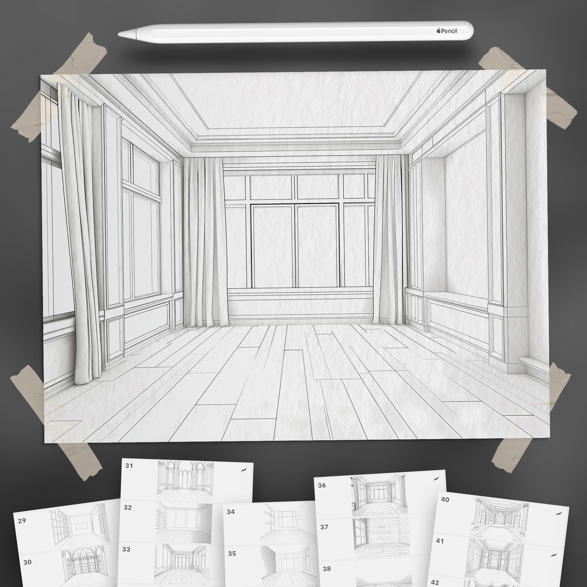 100 Procreate Empty Rooms Backgrounds | Procreate Rooms Stamps ...