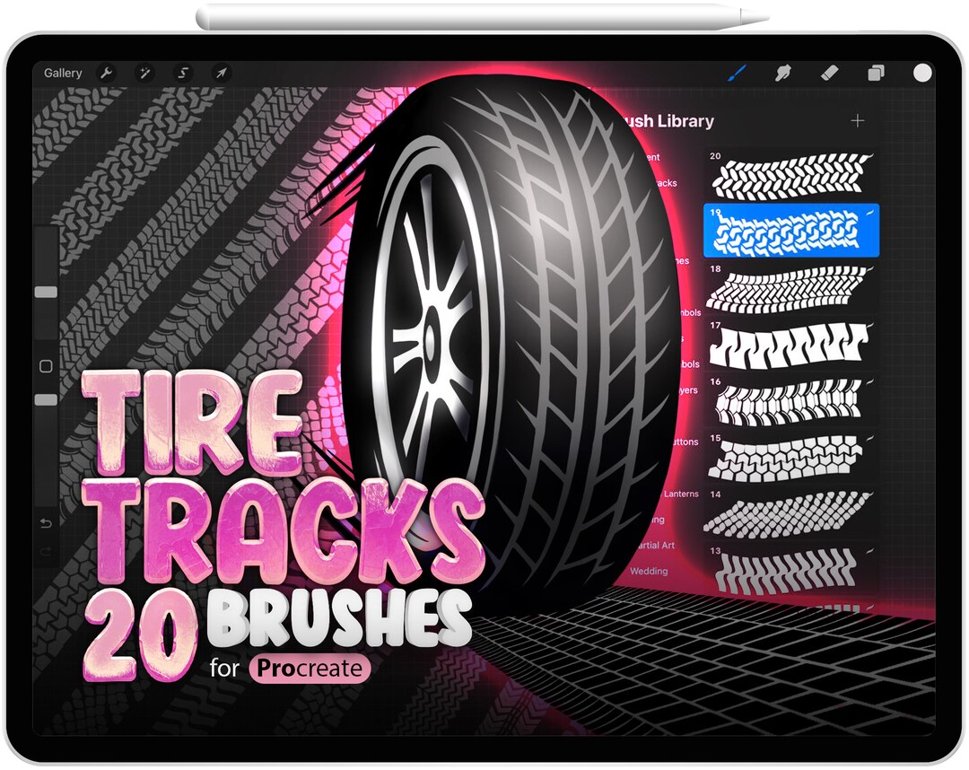 20 Procreate Tire Tracks Brushes, Procreate Tire Mark Brushes, Tire ...