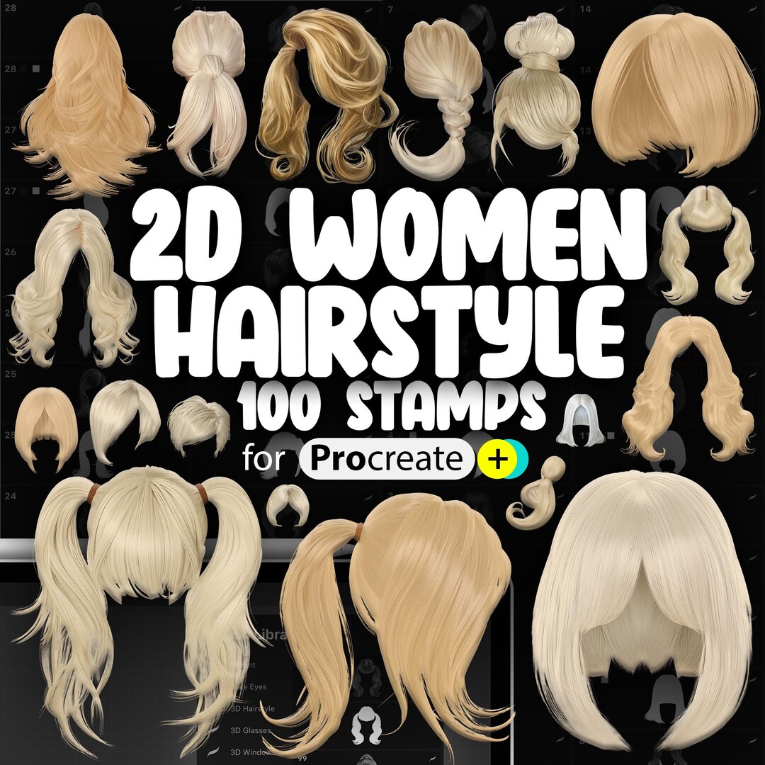 100 Procreate 2D Female Hairstyle Stamps | Procreate Hairdo Brush ...