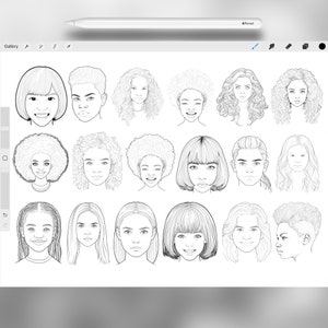 100 Procreate Teen Girls Head (part-1) Stamp Brushes (aged 13-17 Years ...