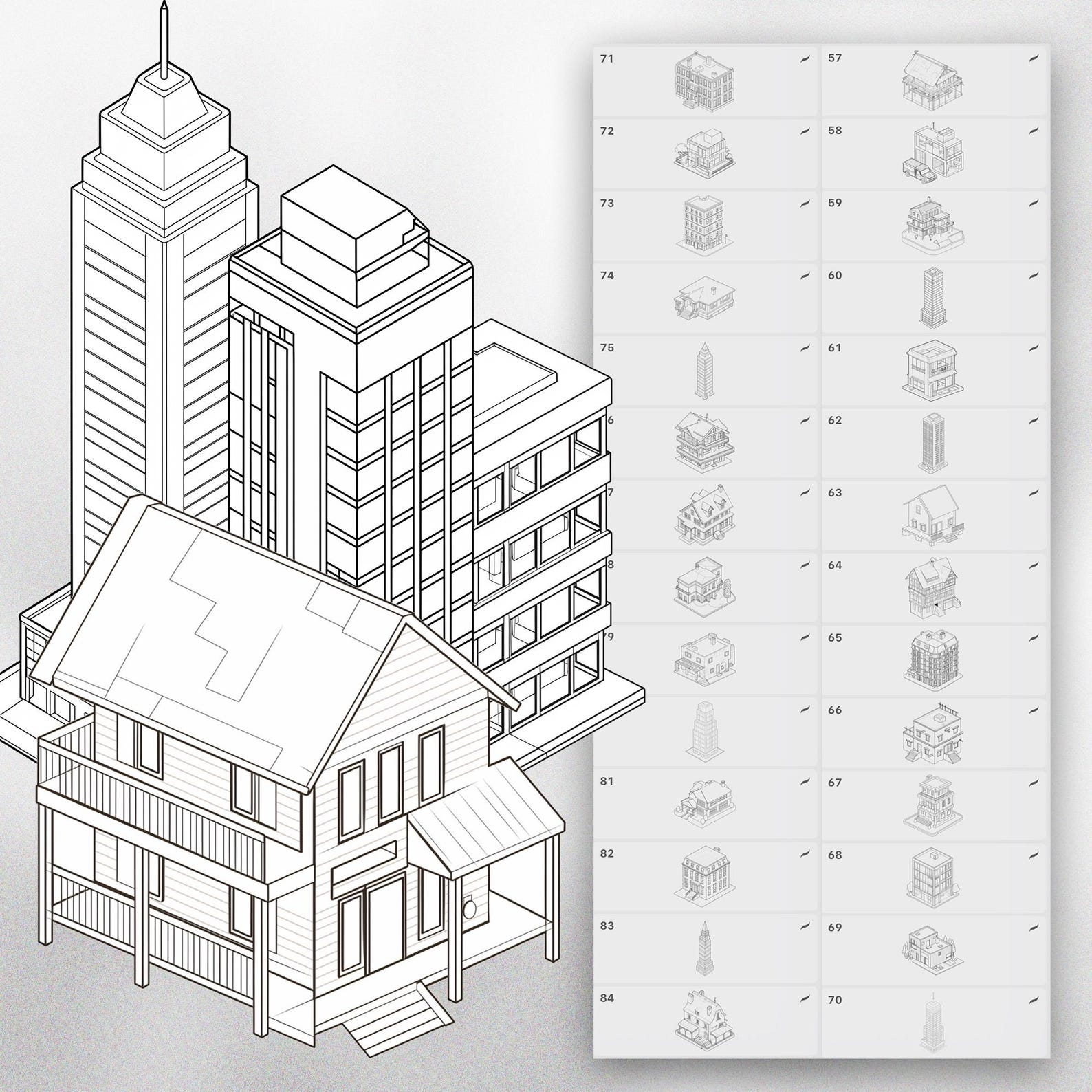 100 Procreate Isometric Buildings Stamps | Procreate Isometric House ...