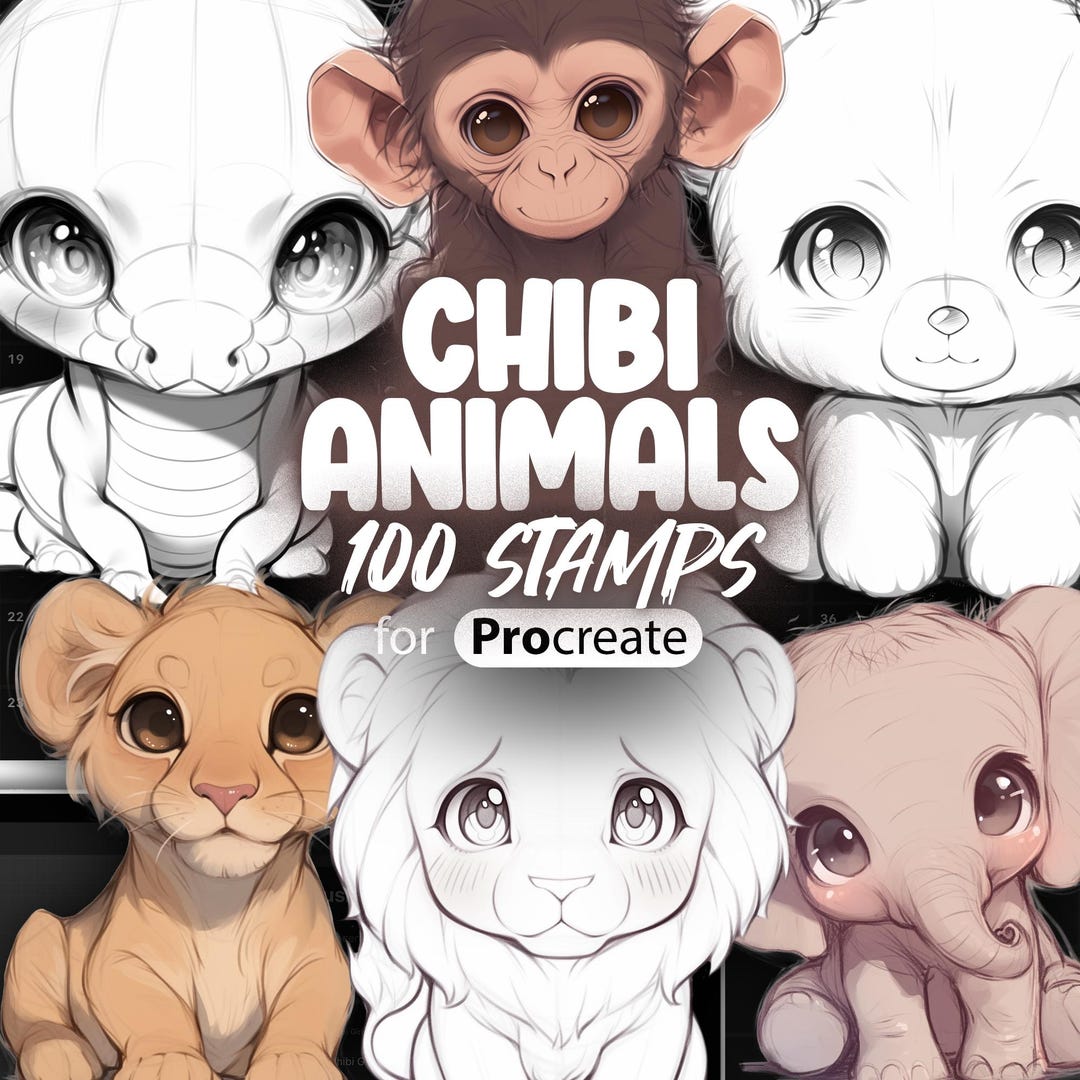 100 Procreate Chibi Animals Stamps | Procreate Cute Animals Stamps ...