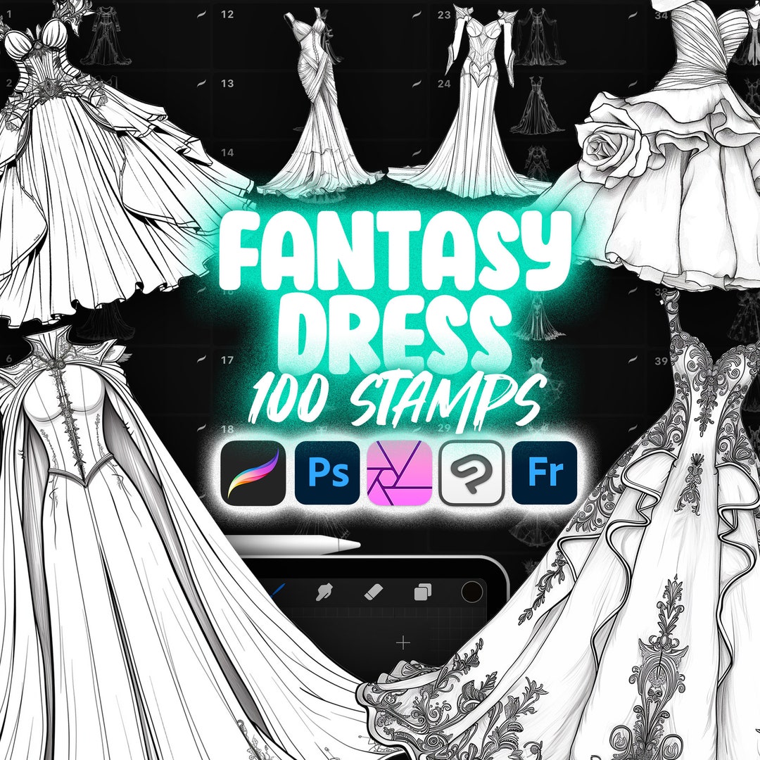 100 Procreate Fantasy Dress Stamps | Procreate Fashion Dresses ...