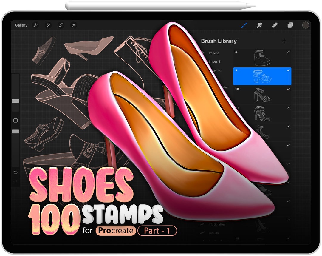 100 Procreate Women Shoes Stamp Brushes Part 1, 100 Photoshop Women ...