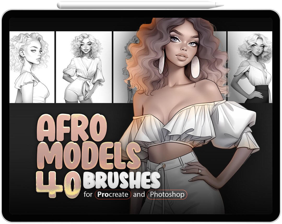 40 Afro Models Procreate Brushes, 40 Afro Models Photoshop Brushes, African Girls Procreate ...
