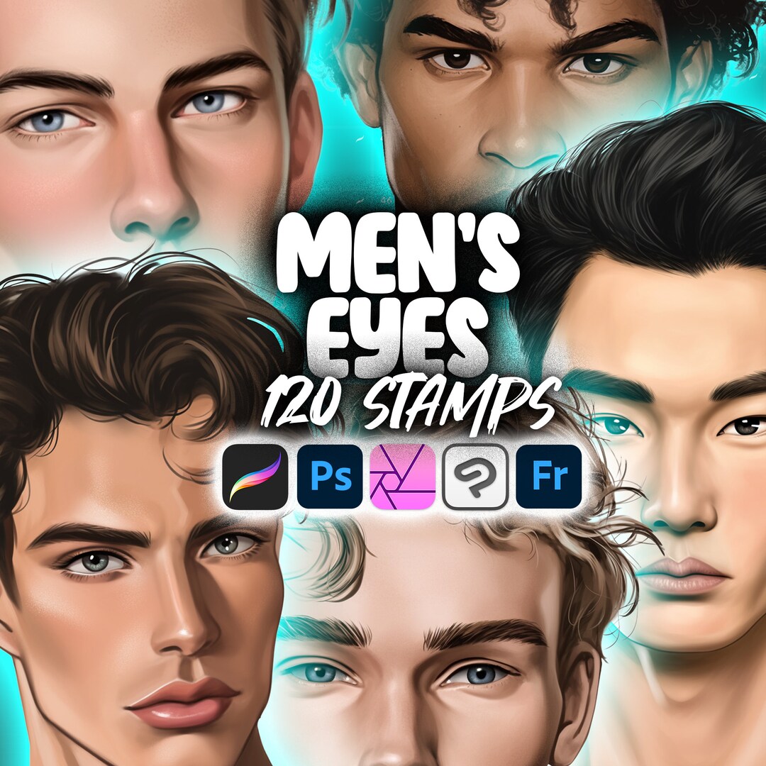120 Procreate 3D Men's Eyes Stamp Brushes | Photoshop Boys Eyes | Clip ...