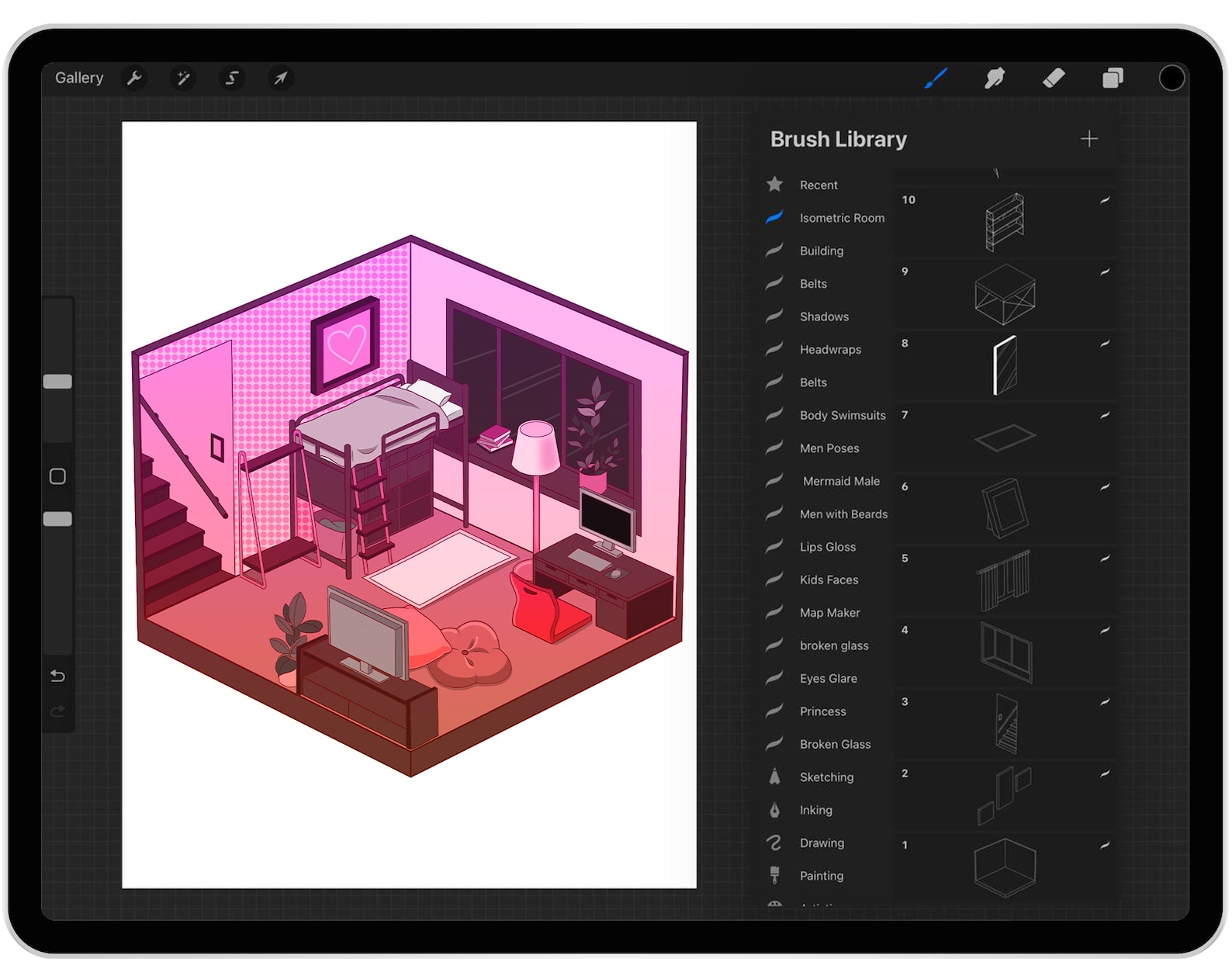 100 Isometric Room Brush for Procreate, Isometric 3D Boy Room Procreate ...