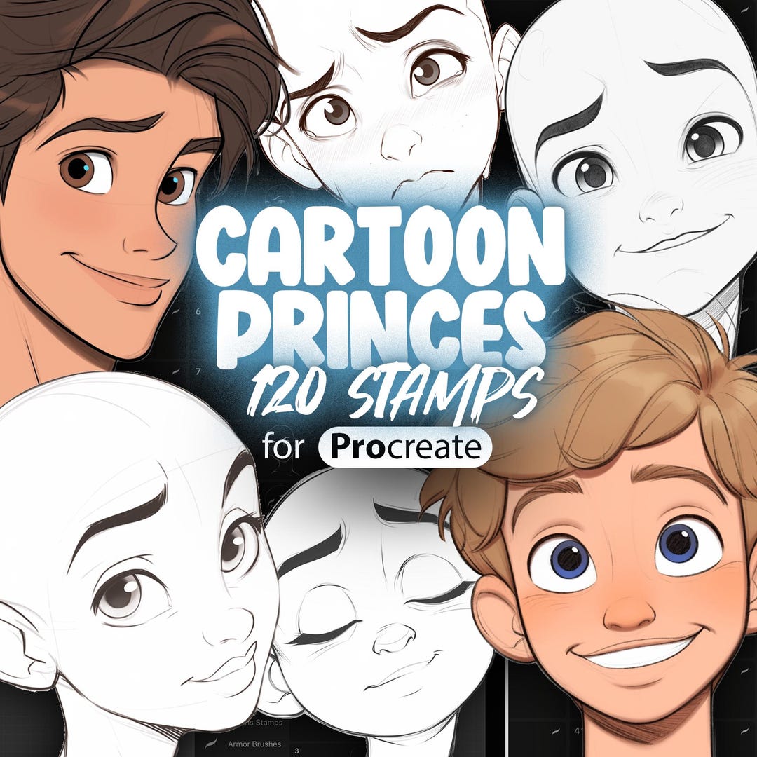 120 Procreate Cartoon Princes Stamps | Procreate Cartoon Prince Head ...